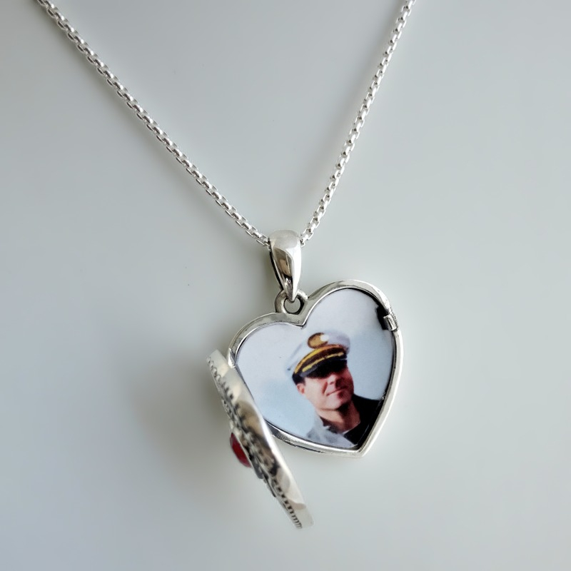 Silver locket pendant for photo heart shape Swarovski crystal and zirconia
